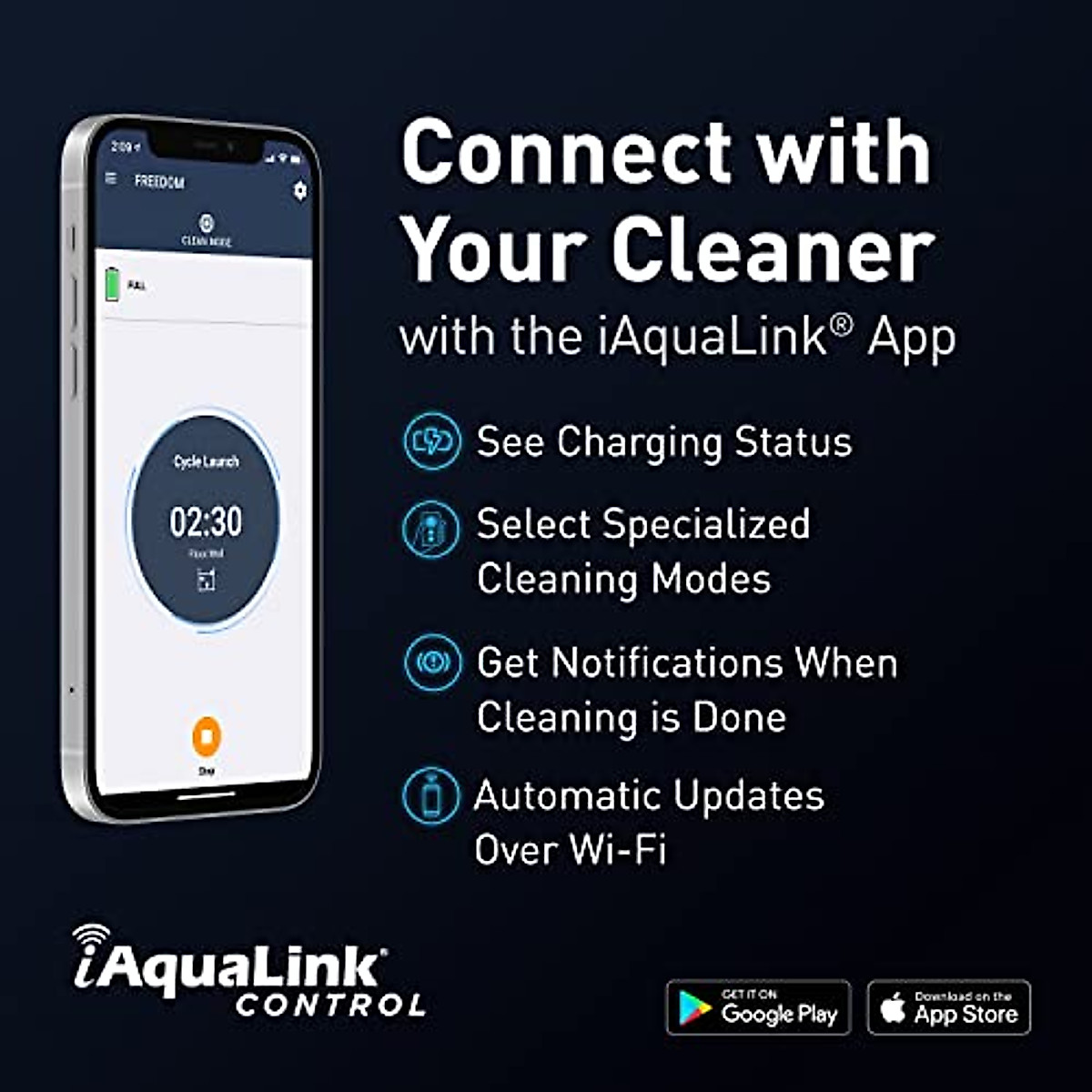 Polaris FREEDOM Cordless Robotic Pool Cleaner, Cable-Free for All In-Ground Pools up to 50ft, Four Cleaning Modes & Intelligent Cleaning Technology