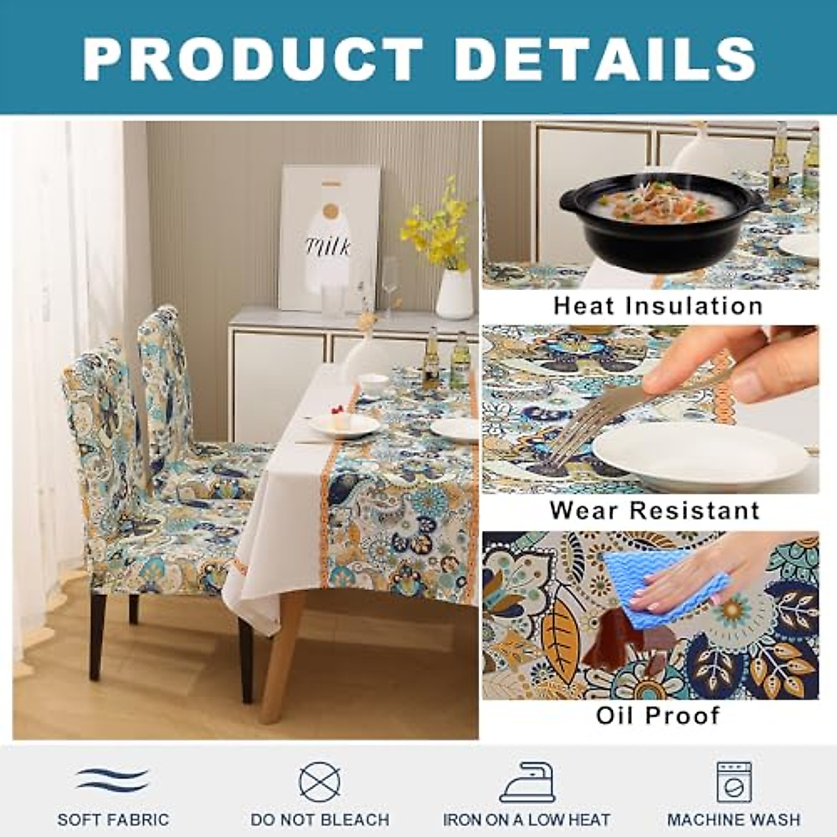 HAOYONG Tablecloth Chair Cover Set 5 Pieces Table Cloth Dining Chair Slipcovers Waterproof Oil Proof Cotton And Hemp Tablecloth Table Cover Decoration for Kitchen Dinning Room - 55*70Inch Table Cover