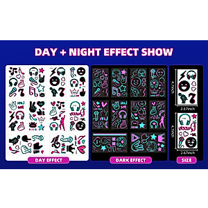 20-Sheet Glow in the Dark temporary tattoos 160+ Styles Adult Fluorescent UV Neon body glitter & Face Waterproof fake tattoo Stickers for Men & Women - Ideal for Rave, Festival Party Supplies