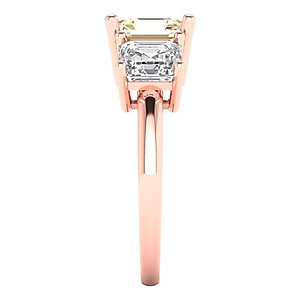 3.25ct Sq Emerald cut 3 stone Solitaire Natural Brown Morganite Engagement Promise Anniversary Bridal Ring 18K Rose Gold 4