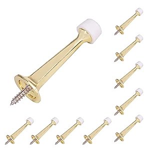3 Inch Heavy Duty Solid Rigid Metal Gold Door Stop with Soft Rubber Tip, Protect Wall & Door,10 Pack