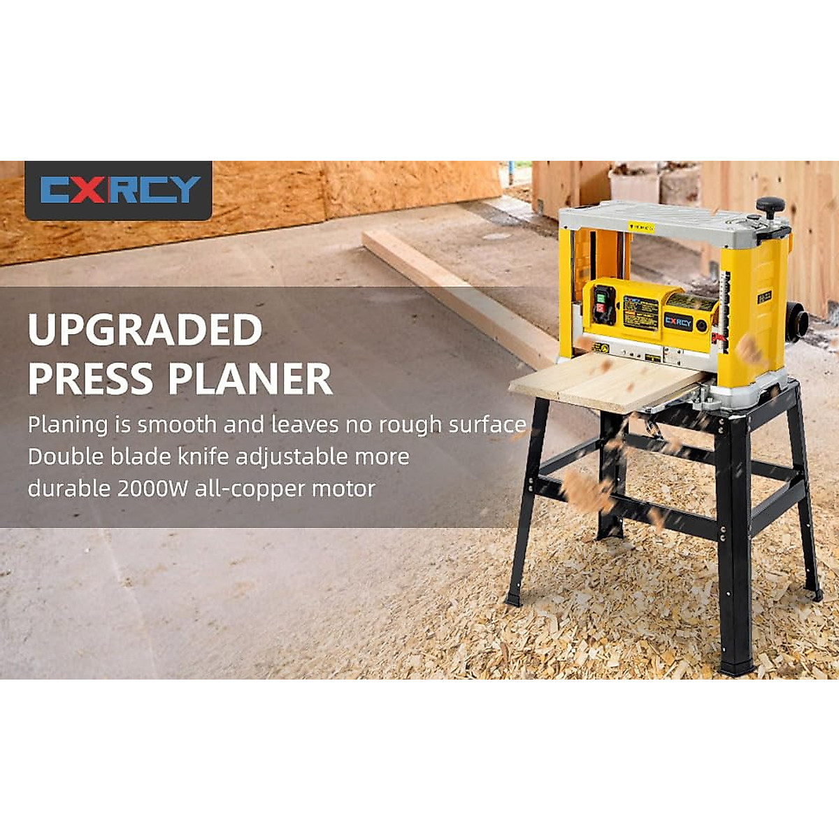 Benchtop Planer, Three-Solid Steel Blade Benchtop Thickness Planer, 20,000 RPM, 15-Amp, Corded, Dust removal system (Planer with Stand)