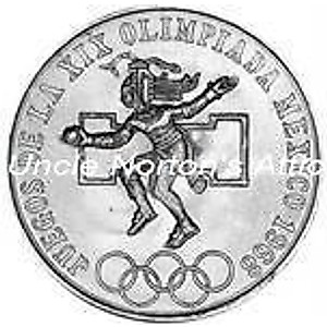 1968 Mexican Silver 25 Pesos Olympic (Au) ASW .5209 Oz.