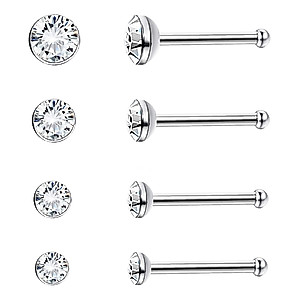 Sllaiss 8 Pcs 925 Sterling Silver Tiny Nose Ring Studs Set for Women Round Czech Crystal Nose Piercing Body Jewelry Hypoallergenic 1.5MM 2MM 2.5MM 3.5MM