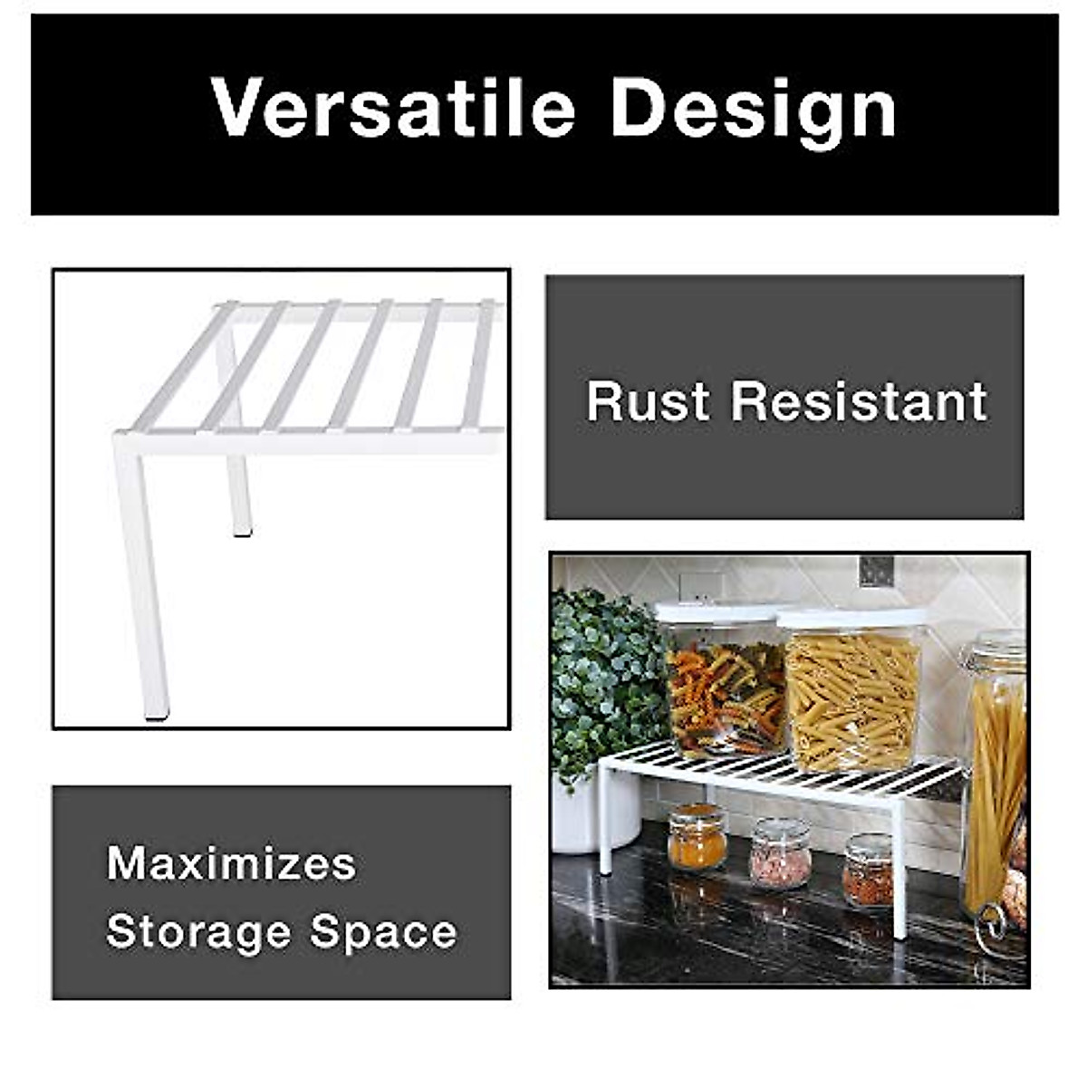 Smart Design Premium Cabinet Storage Shelf - Set of 6 - Large 16 x 8.5 Inch - Steel Metal Frame - Rust Resistant Coating - Counter, Pantry, Shelf Organization - Kitchen - White