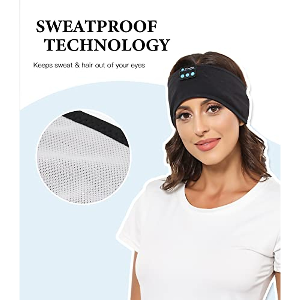 Voerou Sleep Headphones, Adjustable Bluetooth Headband Headphones, Ultra-Long Play Time Sleeping Headphones with Built in HD Hi Fi Speakers, Perfect for Sleep, Workout, Tennis, Yoga, Travel, Insomnia