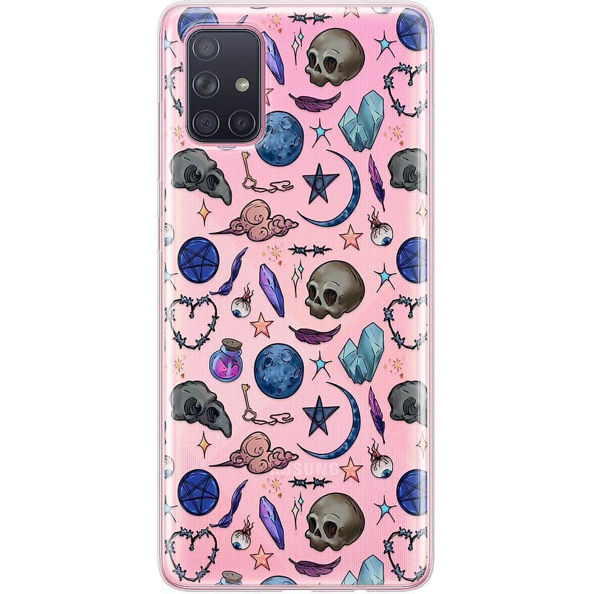 TPU Phone Case Compatible with Samsung A72 A71 5G A70 A51 A50 A32 A21 A11 A12 A13 A14 A01 Goth Barbed Wire Creepy Full Moon Silicone Shockproof Protective Print Clear Soft Occult Durable Skull