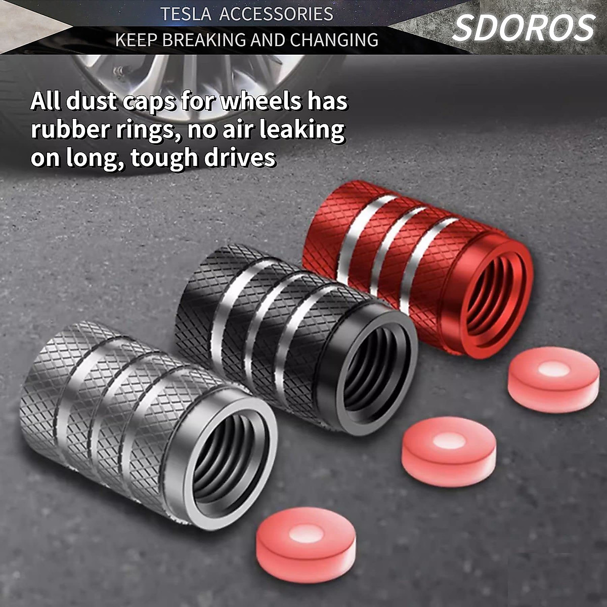 SDOROS 4 Pcs Aluminum Alloy Car Wheel Tire Valve Caps fit for Tesla Model 3/Y/S/X, Tesla Decoration Accessories (with Tesla Logo, Black), TSLM3031