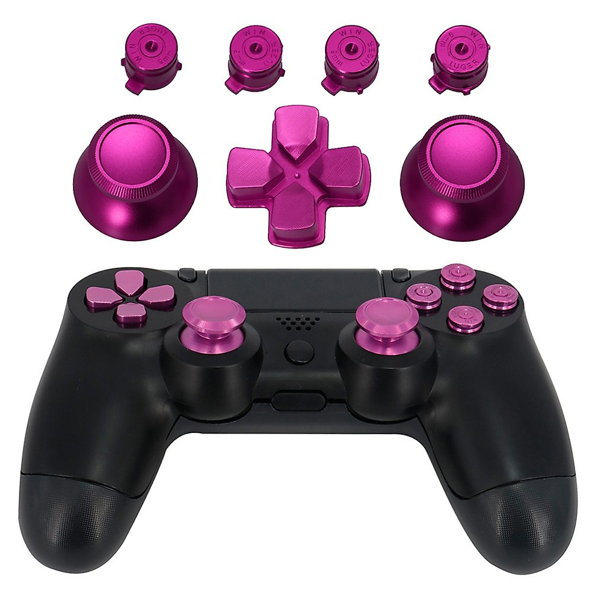 Jadebones Metal Replacement Repair Kits, Thumbsticks Thumb Grip Bullet and D-pad Buttons Compatible with PS4/PS4 Slim/PS4 Pro Controller (Pink)