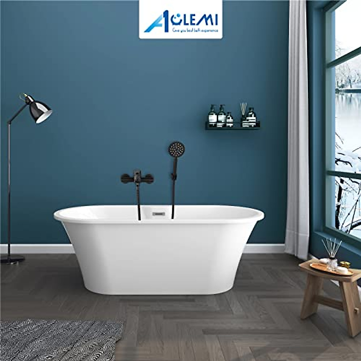 Aolemi Matte Black Wall Mount Bathtub Faucet with Handheld Sprayer Single Handle Shower Mixer Tap 6 Inch Center Bathroom Tub Faucet Stainless Steel SUS304