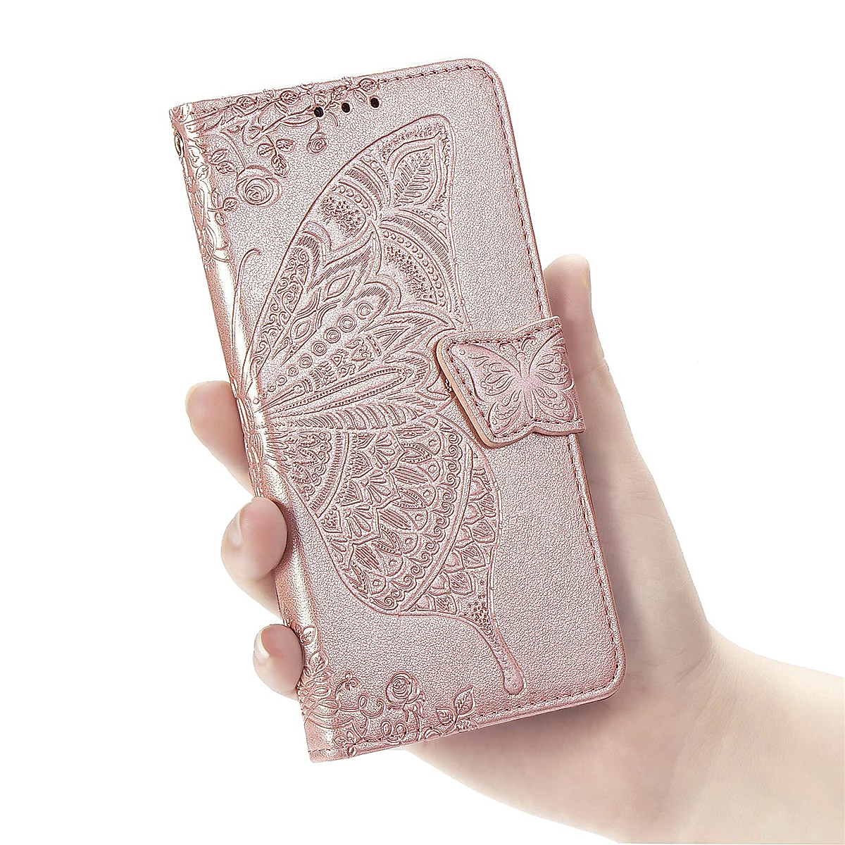 DiGPlus Galaxy S23 5G Wallet Case, [Butterfly & Flower Embossed] PU Leather Wallet Case Flip Protective Phone Cover with Card Slots and Kickstand for Samsung Galaxy S23 6.1-Inch (RoseGold)