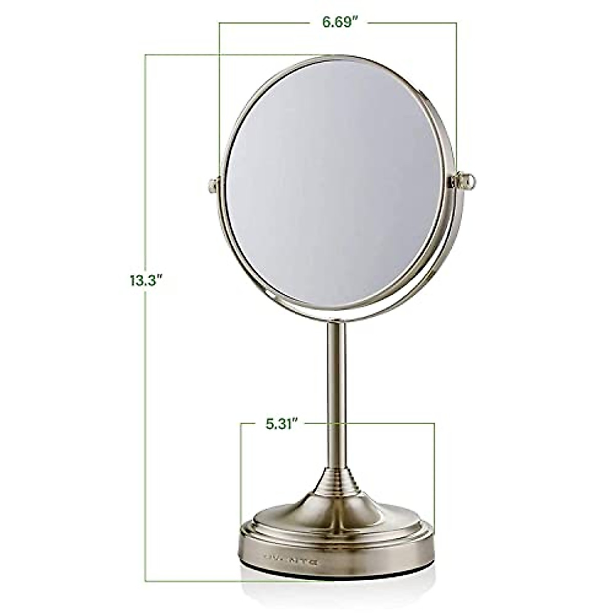 Ovente 7'' Tabletop Makeup Mirror with Stand, 1X & 7X Magnification, Adjustable Double Sided Round Magnifier, Ideal for Dresser, Vanity, Office Station & Bathroom, Nickel Brushed MNLCT70BR1X7X