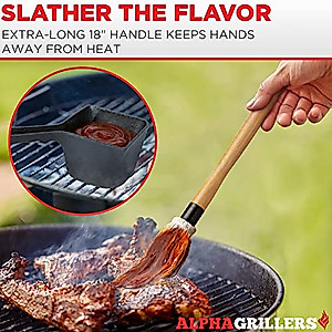 Alpha Grillers Cast Iron Pot & BBQ Brushes for Sauce - 24 oz Cast Iron Saucepan & Basting Brush BBQ Mop - Gifts for Dad - Premium Cast Iron Cookware & Grilling Accessories