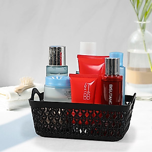 Melontray Set of 12 Small Plastic Storage Basket Tray, Plastic Weave Storage Baskets, Black