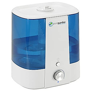 PureGuardian H1175WCA Ultrasonic Cool Mist Humidifier, 90 Hrs. Run Time, 1.5 Gal. Tank Capacity, 390 Sq. Ft. Coverage, Medium Rooms, Quiet, Filter Free, Silver Clean Treated Tank, Essential Oil Tray