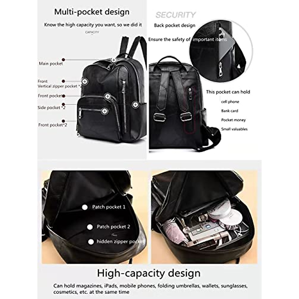 Women Backpack Purse PU Leather Shoulder Bag Travel Bag Handbag Casual Fashion Multifunctional Design Satchel Bag Anti-theft
