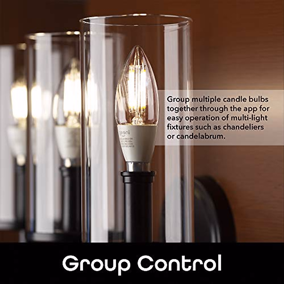 Geeni LUX Edison B11 Filament WiFi LED Smart Bulb, B11 Candelabra, 4W, E12 Base, Dimmable, White Light, Compatible with Amazon Alexa & Google Home - No Hub Required- 4 Pack