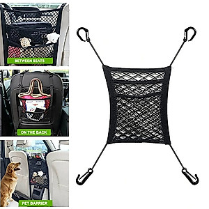 3-Layer Car Net Organizer, Universal Back Seat Mesh Bag, Barrier of Backseat Pet Children Kids, Cargo Tissue Wallet Handbag Holder, Driver Storage Netting Pouch