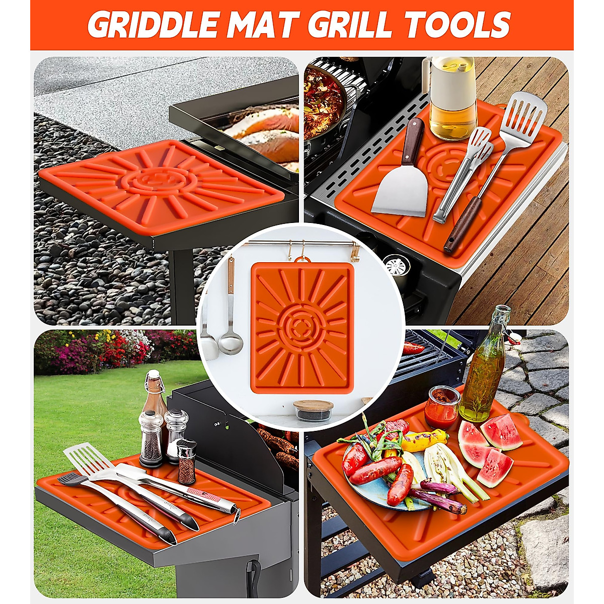 Silicone Grill Mat for Outdoor Grill Blackstone, Griddle Mat Barbeque Grill Accessories Tools Kitchen Counter Spatula Mat BBQ Side Shelf Mat Grill Pad for Blackstone Griddle Accessories