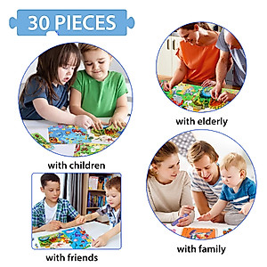 Wooden Jigsaw Puzzles for Kids Ages 3-5 Year Old, 6 Pack 30 Pieces Kids Puzzles Colorful Preschool Educational Learning Toys Present Set for Toddler Children Boys and Girls