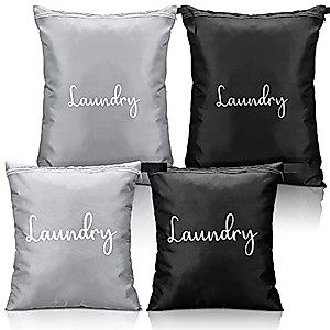 4 Pack Travel Laundry Bag Waterproof Wet Dirty Bag Machine Washable Clothes Organizer Bag Washing Travel Accessories for Packing Storage Hamper Basket, 12 x 14 Inch, 17 x 22 Inch, Gray, Black