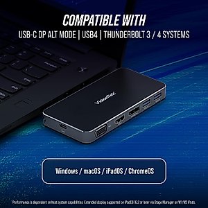 VisionTek VT210 Portable USB-C Dual Monitor Hub - 1x DP, 1x HDMI, 1x VGA, 2X USB-A Ports, 1x USB-C for Windows/MacOS/ChromeOS/iOS