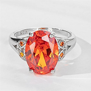 GYOEI 925 Sterling Silver Large Carat Oval Cut Twilight Orange Mystic Quartz Orange Gemstone Ring Cubic Zirconia Rings Eternity Engagement Wedding Band Ring for Women HM445 (7)