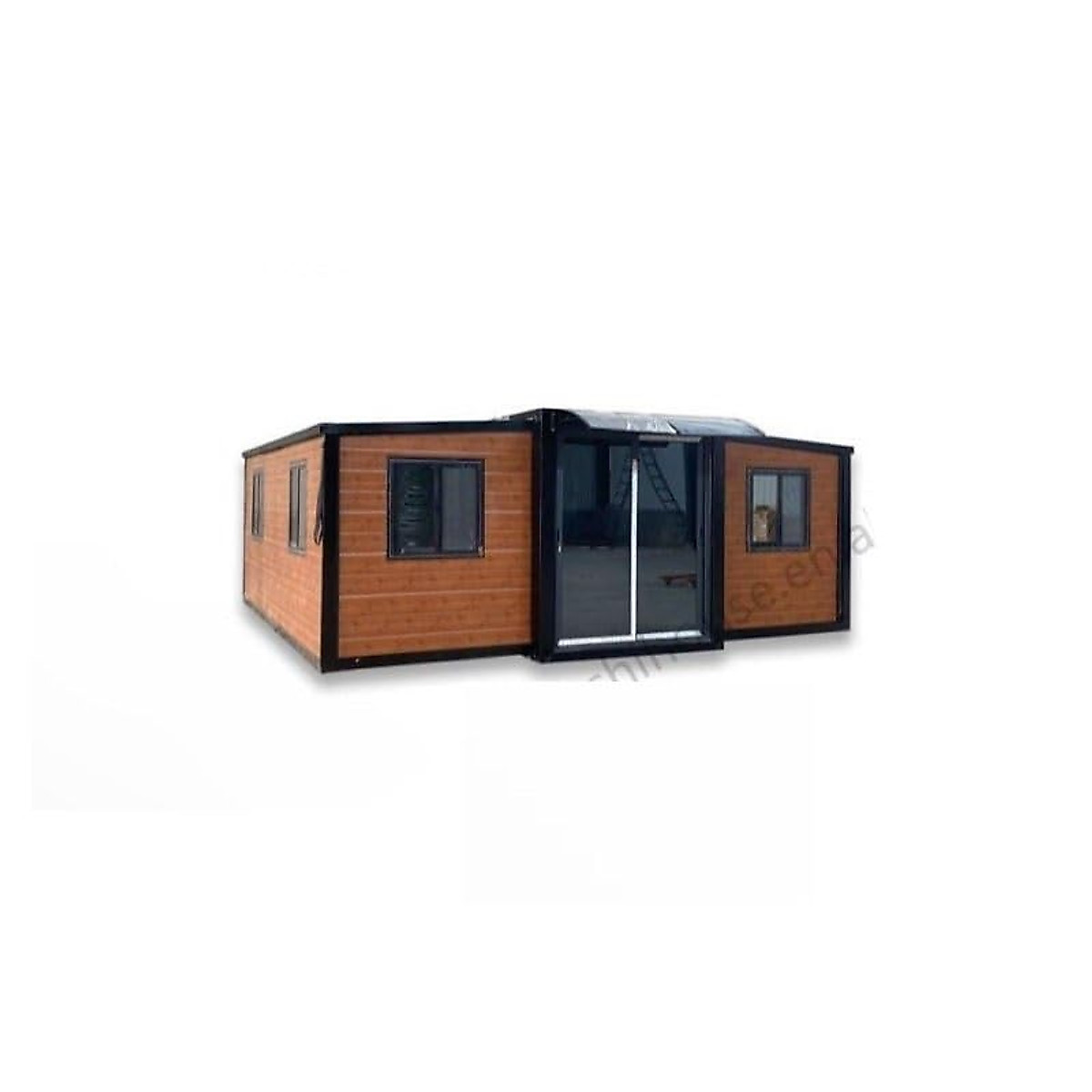 Generic House-Ports Expandable and Prefabricated Container House 15FTx20FT Home Kit with Windows and Doors for Living/Office/Garage/Extra Space/Hotels, Brown on Black