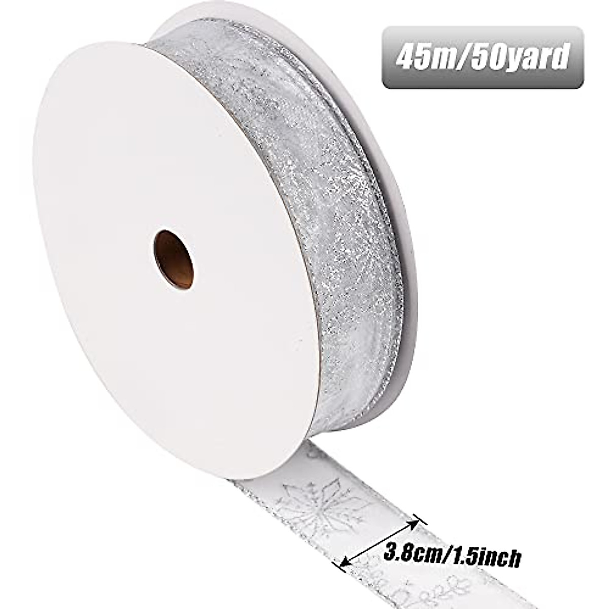 Snowflake Wired Sheer Glitter Ribbon Christmas Snowflake Ribbon 1.5" x 50 Yards for Gift Wrapping, Wreath Decoration, Garland, Tree Topper Bow, Winter, Gift Basket, Bows (Silver, 1.5inch)