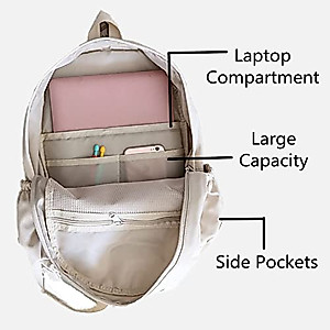 Malwe Difa Backpack, Difa Bear Backpack, Kawaii Solid Color Canvas Backpack Cute Aesthetic Large capacity Casual Rucksack (White)