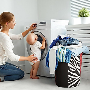 Red Leopard And Zebra Animal Print Laundry Basket Large Round Canvas Laundry Hamper with Handles Foldable Storage Bin for Dirty Clothes Hamper Bedroom Bathroom