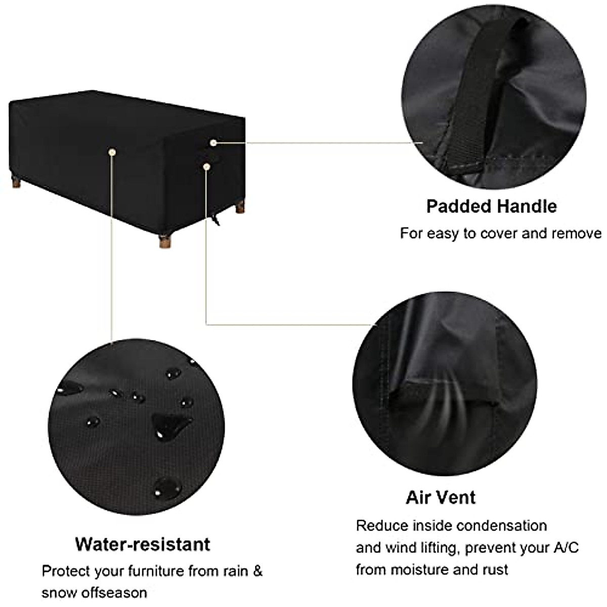 WOMACO Patio Rectangular Fire Pit Cover Waterproof Outdoor Fireplace Cover Heavy Duty Rectangle Fire Table Firepit Cover - 44 x 28 x 24 inches, Black