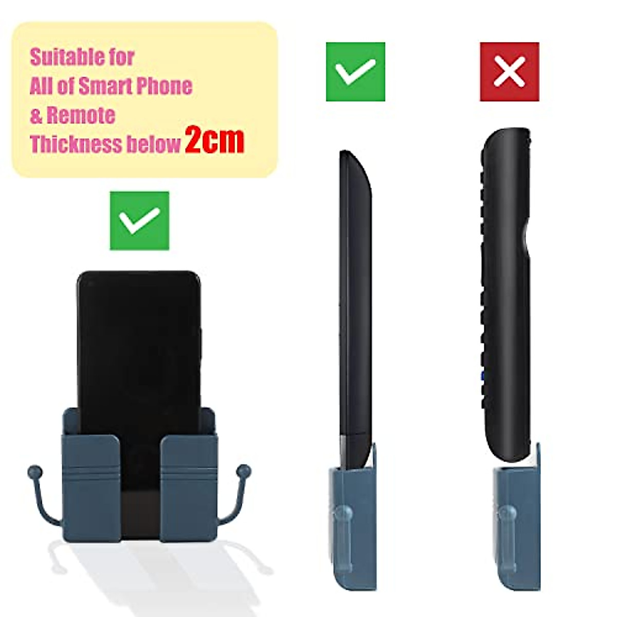 4 pieces Wall Mount Phone Holder Adhesive Wall Beside Organizer Storage Box Plastic with Hooks Remote Control Phone Brackets Holder Charging Phone Stand for Bedroom Living Room Bathroom (Green)