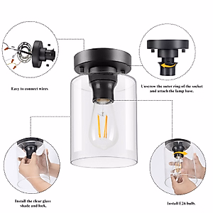 Boostarea Semi Flush Mount Ceiling Light, Industrial Hanging Ceiling Pendant Lamp With Clear Glass Shade, Farmhouse Light Fixture for Porch Hallway Corridor Kitchen Bathroom Bedroom, Bulb Not Included