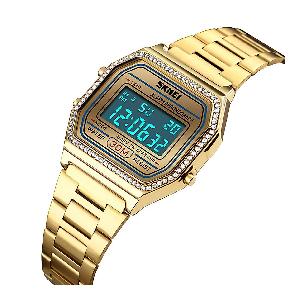MASTOP Luxury Women Watches Full Steel Electronic LED Digital Fashion Ultra Thin Square Ladies Wrist Watches (Black) (Gold)