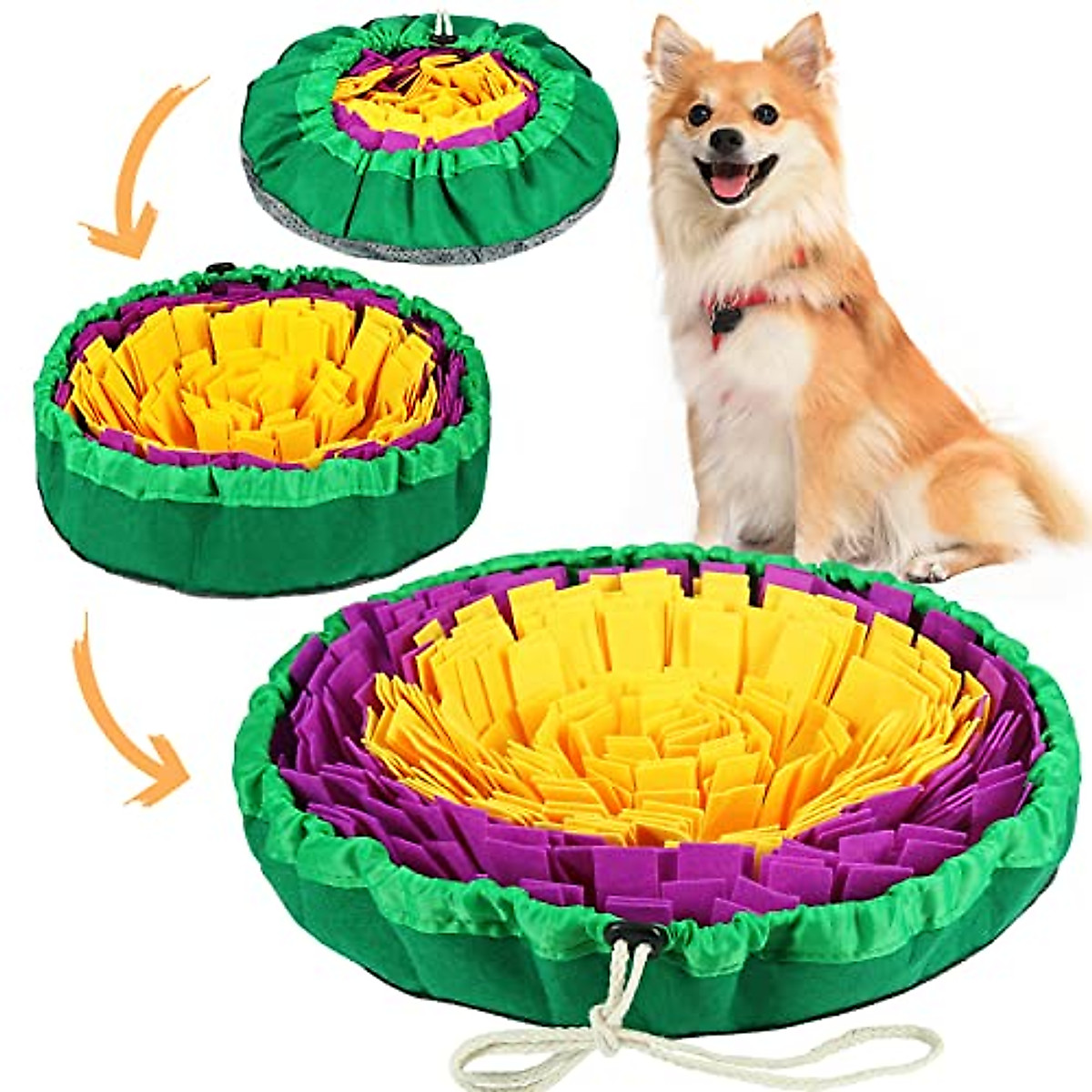 Vivifying Snuffle Mat for Dogs, Enrichment Dog Puzzle Toys for Slow Eating and Keep Busy, Adjustable Dog Sniff Mat Encourages Natural Foraging Skills and Mental Stimulation(Yellow Purple)
