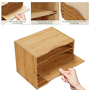 Bamjoy Bamboo 5 Tier Desktop Organizer, Paper Organizer Mail Sorter, File Holder Letter Document Storage with Adjustable Shelves for School Home Office, Natural