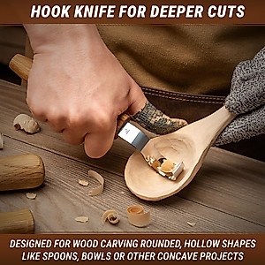 BeaverCraft S14 Wood Carving Tools Kit Wood Carving Set Wood Carving Hook Knife Set Spoon Carving Tools Spoon Knife Set Bowl Kuksa Scoop Cup Carving Tools Wood Gouges Spoon Carving Kit