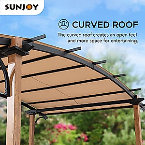 Sunjoy Outdoor Pergola 8.5 x 13 ft. Steel Arched Pergola with Tan Weather-Resistant Fabric Canopy for Patio, Backyard, Garden Activities