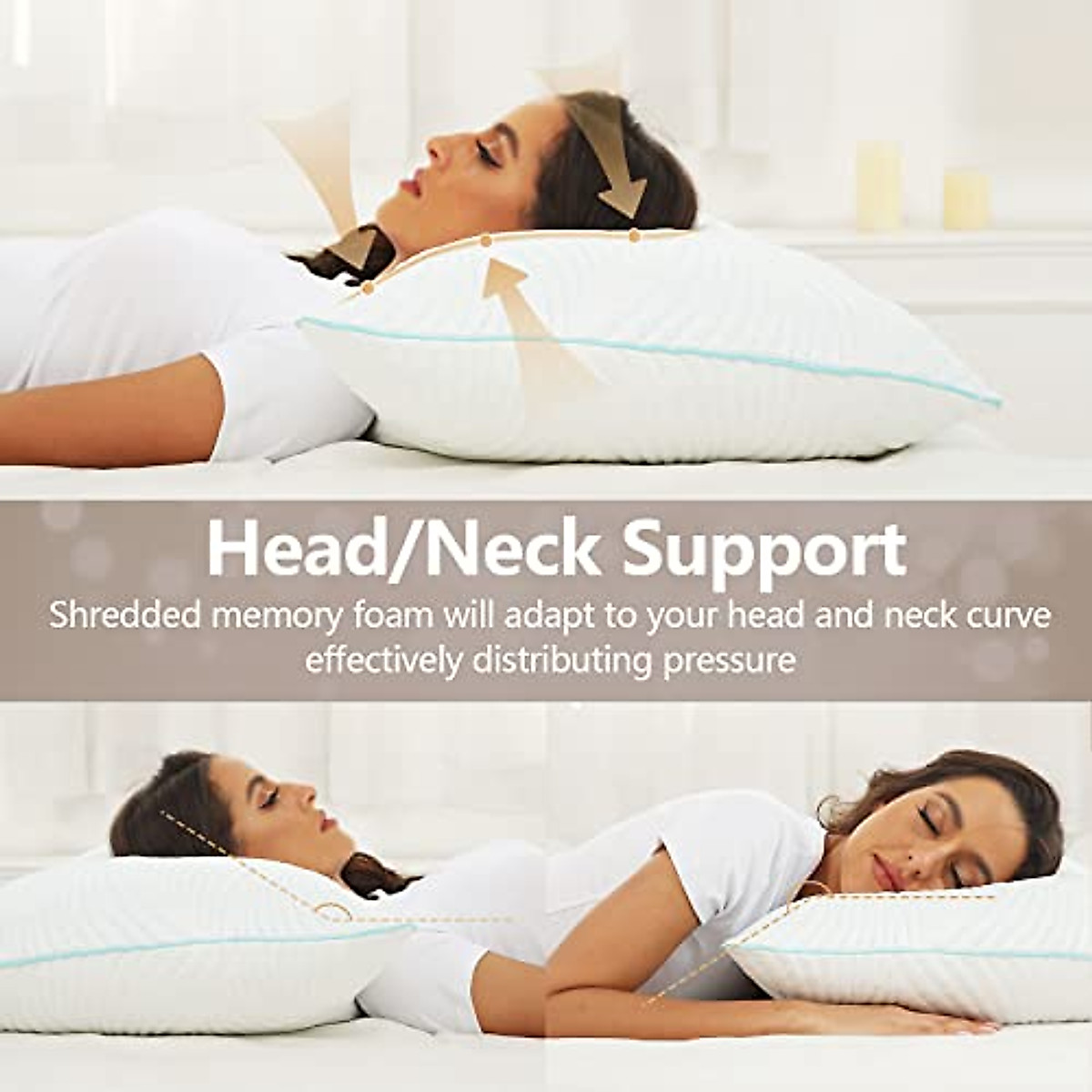 Smilereve Pillows Queen Size Set of 2 Cooling Memory Foam Pillows for Sleeping Adjustable Firm Pillow for Back and Side Sleeper