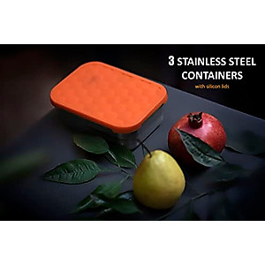 US FIVESTAR Stainless Steel Snack Containers with Silicone Lids Set of 3-Stainless Steel Food Container –Perfect Metal Lunch Snack Container Leakproof Lunch Box Sandwich Containers