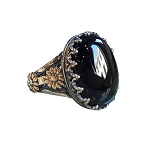 Fashion Elegant Black Stone Jewelry Relief Sculpture Ring Jewelry Engaged Ring for Women Size 5 Rings for Girls (Black, 8)