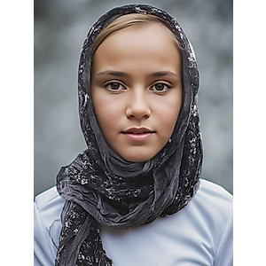 2 In 1 Floral Boho Headwear Hijab Scarf for Travel Soft Cotton Hemp Crepe Crinkled Head Wrap Turban for Woman