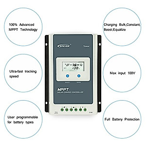 EPEVER MPPT Solar Charge Controller 30 amp 12V 24V Auto, 30A Solar Charge Controller Max 100V Input Negative Grounded Solar Reulator for Lead-Acid and Lithium Batteries Charging and Discharging