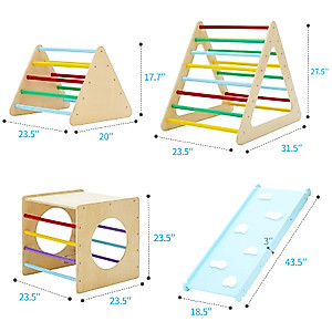 GOME Foldable Climbing Triangle Ladder with Ramp, 2-in-1 Wooden Triangular Climber for Climbing and Sliding, for Children Boys Girls Indoor and Outdoor Use, Toddlers Climbing Toys, Muticolored…