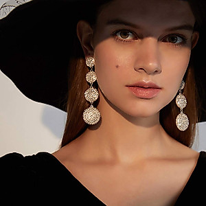 fxmimior Fashion Women Silver Rhinestones Circle Earrings Long Chain Drop Dangle Earrings Jewelry