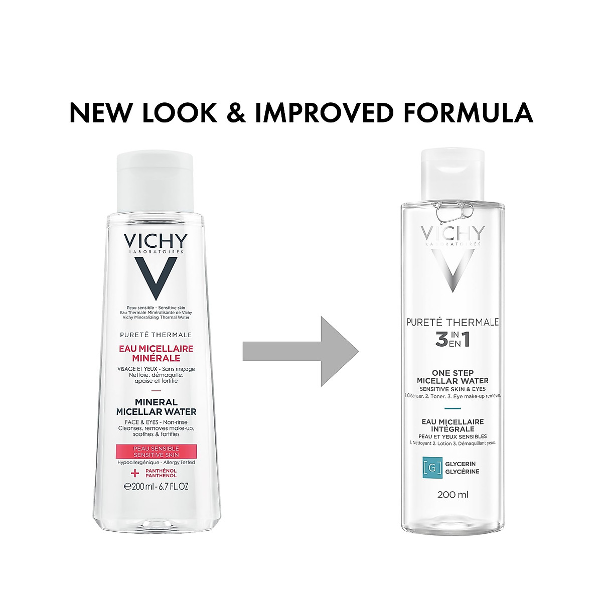 Vichy Pureté Thermale One Step Micellar Water Makeup Remover & Facial Toner | Micellar Cleansing Water + Vitamin B5 | No Rinse Needed | Gentle Eye Makeup Remover & Hydrating Toner For Face