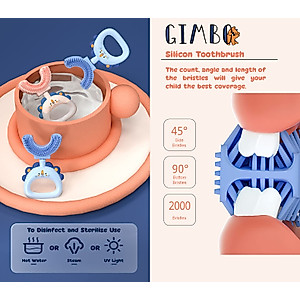 GIMBO U Shaped Toothbrush for Kids with Food Grade Silicone Brush Head (Pink)