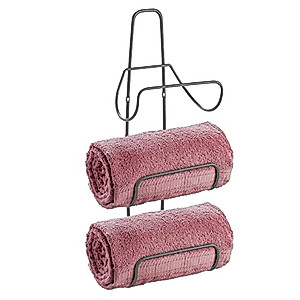 mDesign Metal Wall Mount 3 Level Bathroom Towel Rack Holder & Organizer - for Storage of Washcloths, Hand Towels - Use in Guest, Master, Kid's Bathrooms - 2 Pack - Graphite Gray