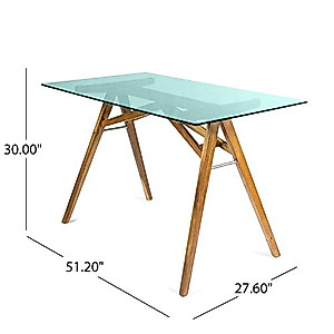 Christopher Knight Home Camila Mid-Century Tempered Glass Desk with Acacia Wood Frame, Dusk Grey / Natural Stained